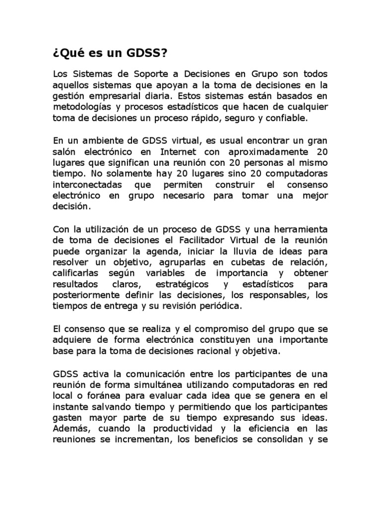 Qué Es Un GDSS | PDF | Toma de decisiones | Conocimiento