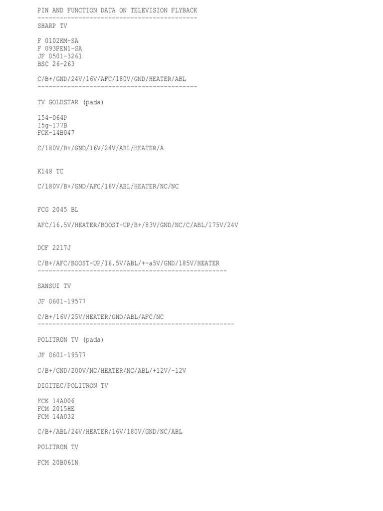 Flyback Pin And Function Pdf