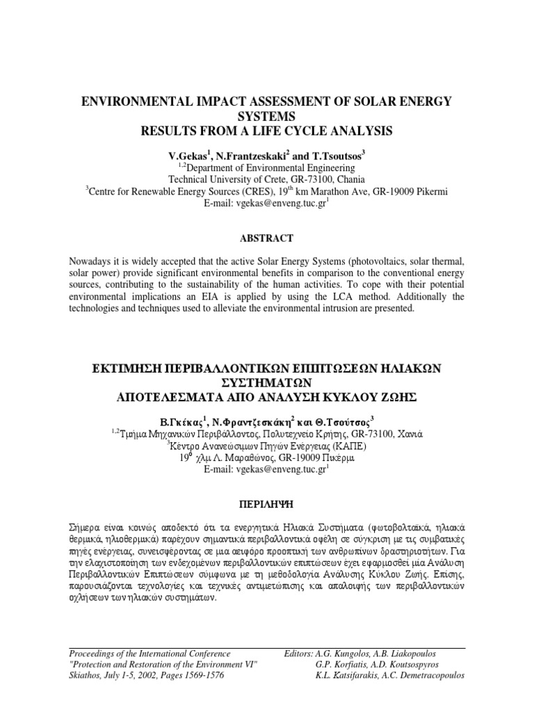 Environmental Impact Assessment of Solar Energy | PDF | Photovoltaics ...