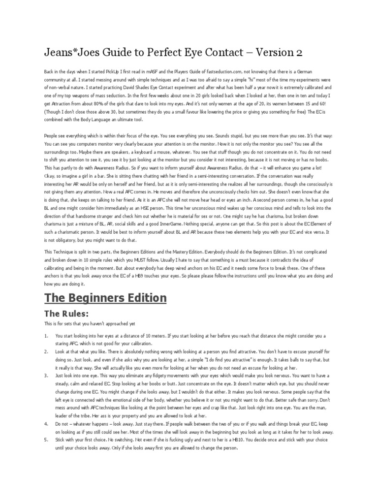Perfect Eye Contact | PDF | Seduction | Nonverbal Communication