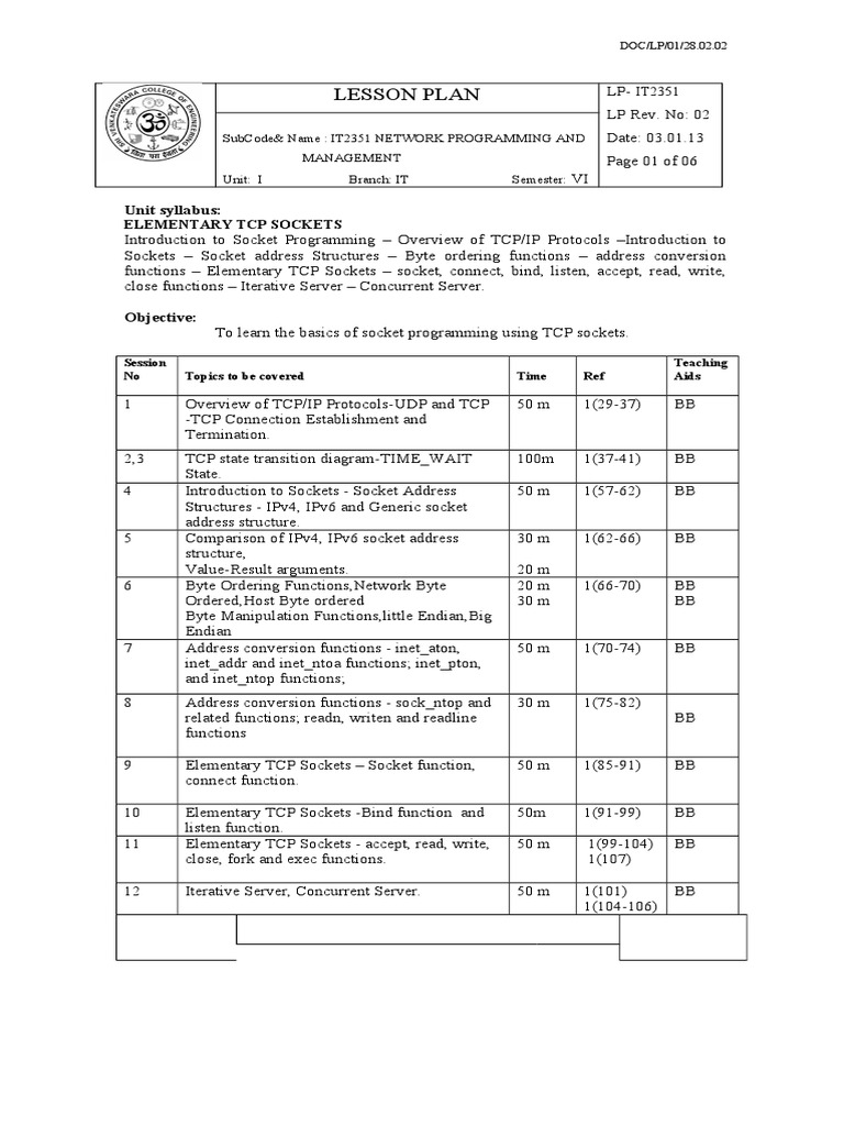 It2351 Npnm Network Programming And Management Pdf Network Socket Transmission Control 