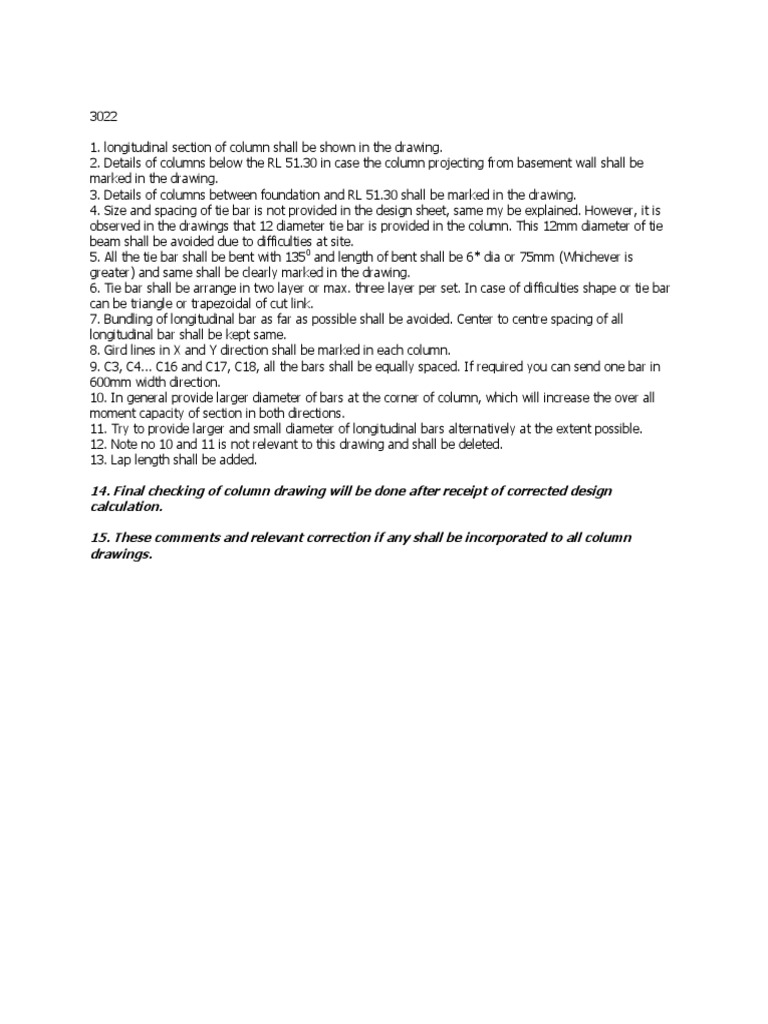 Final Checking of Column Drawing Will Be Done After Receipt of ...