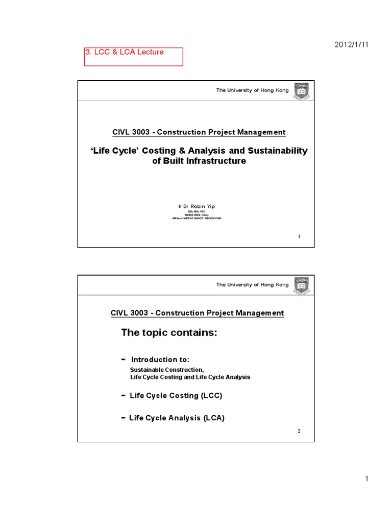 LCC and LCA Lecture | PDF | Life Cycle Assessment | Net Present Value