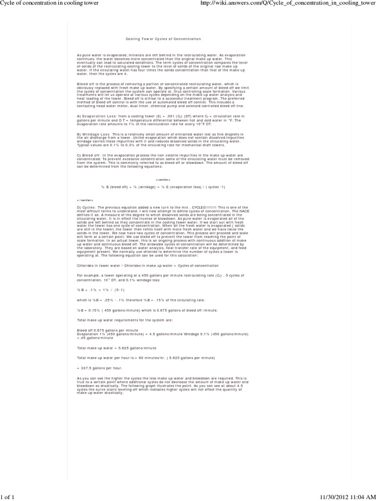 Cooling Tower Cycles of Concentration Explained | PDF | Water ...