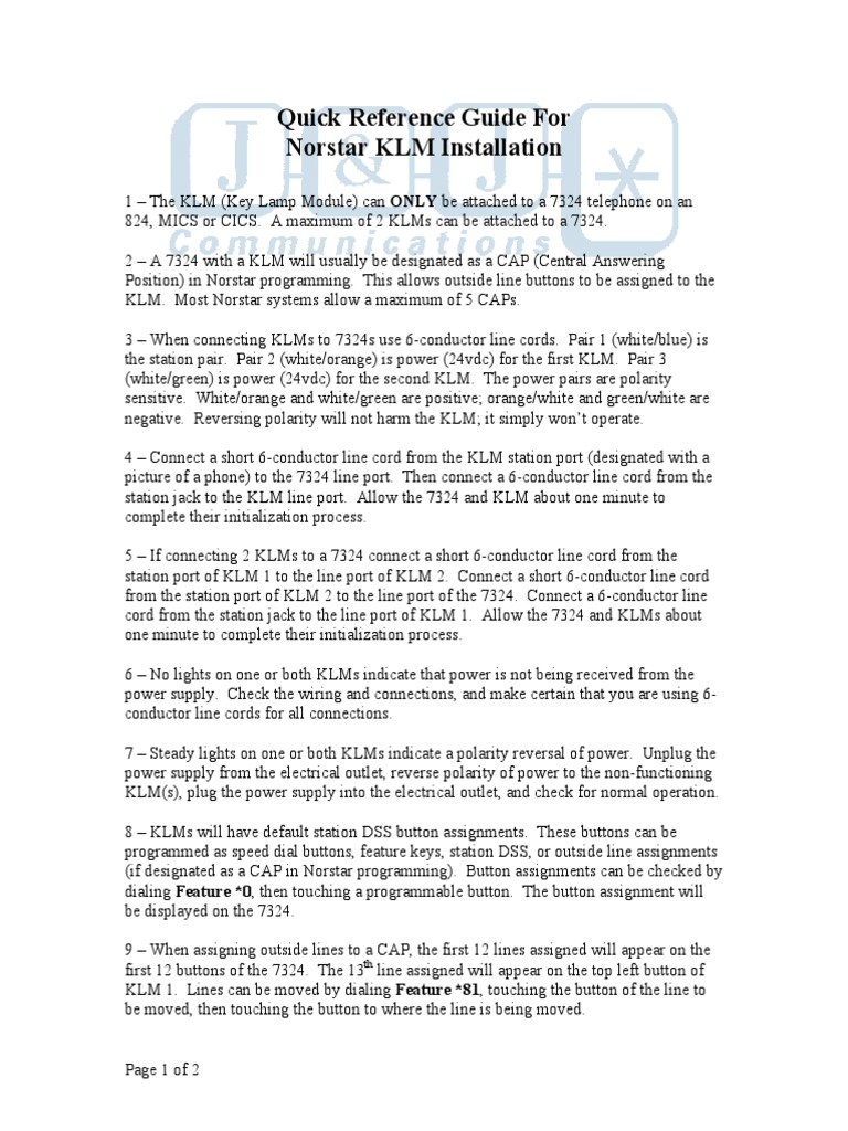 KLM Installation Guide for Norstar | PDF | Ac Power Plugs And Sockets ...