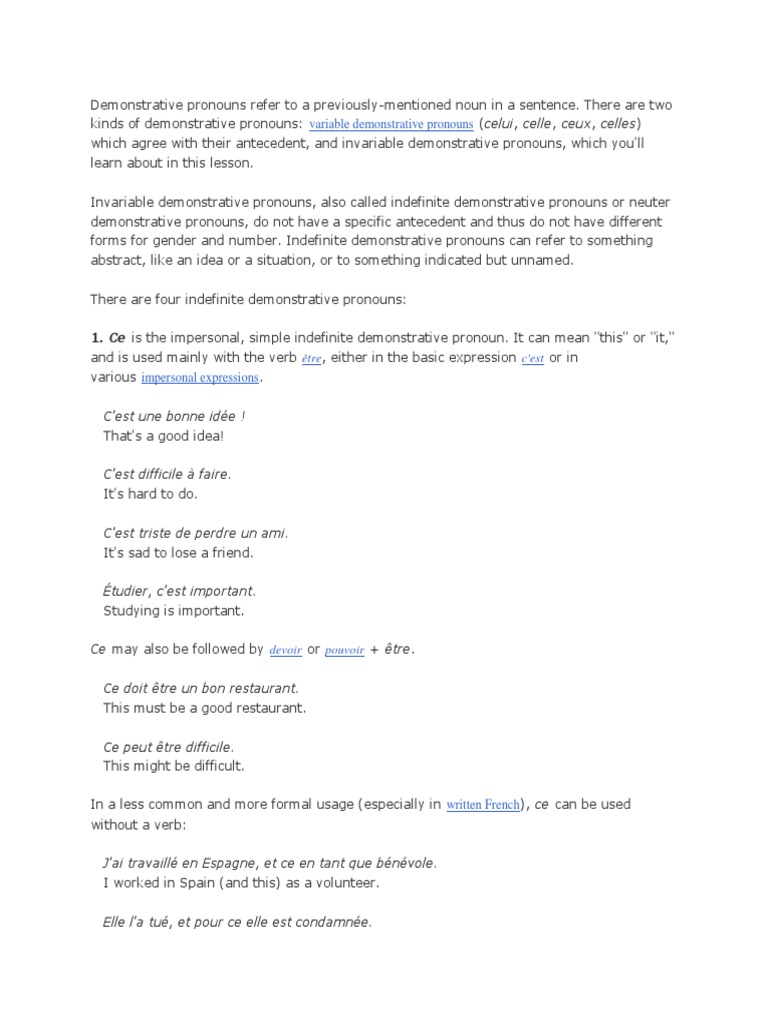 Demonstrative Pronouns French | Pronoun | Grammatical Gender