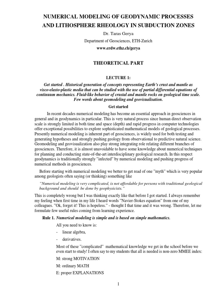 Numerical Modeling of Geodynamic Processes and Lithosphere Rheology in ...