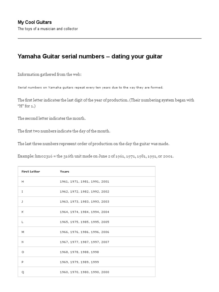Yamaha Guitar Serial Numbers - Dating Your Guitar - My Cool Guitars ...