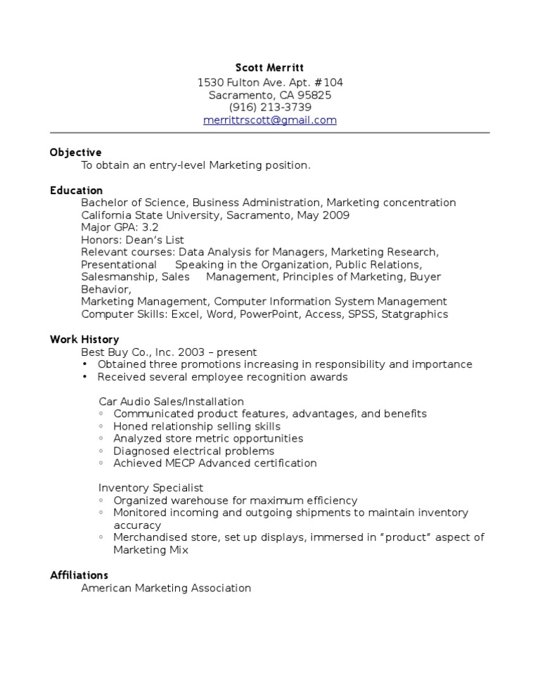 Entry-Level Marketing Resume of Scott Merritt | PDF | Business | Computers
