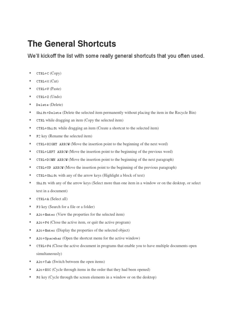 The General Shortcuts | PDF | Command Line Interface | Computer Keyboard