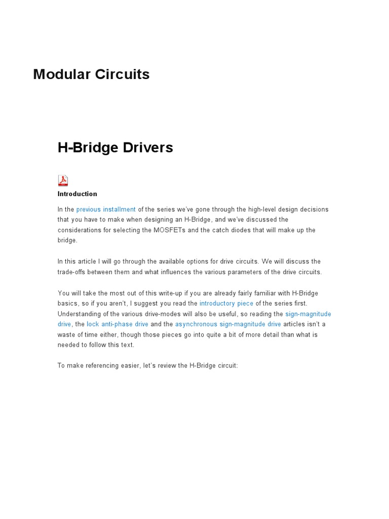 H-Bridge Drivers - Modular Circuits | PDF | Field Effect Transistor | Mosfet