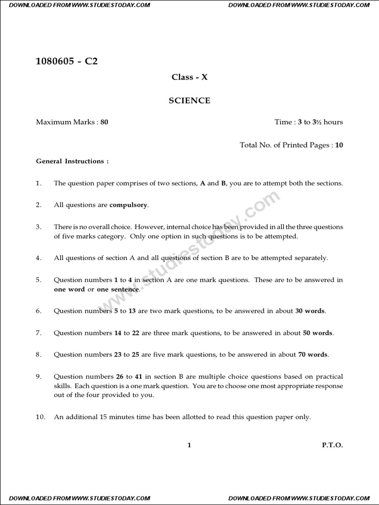 Class 10 Science Question Paper 2010 | PDF | Electrical Resistance And ...