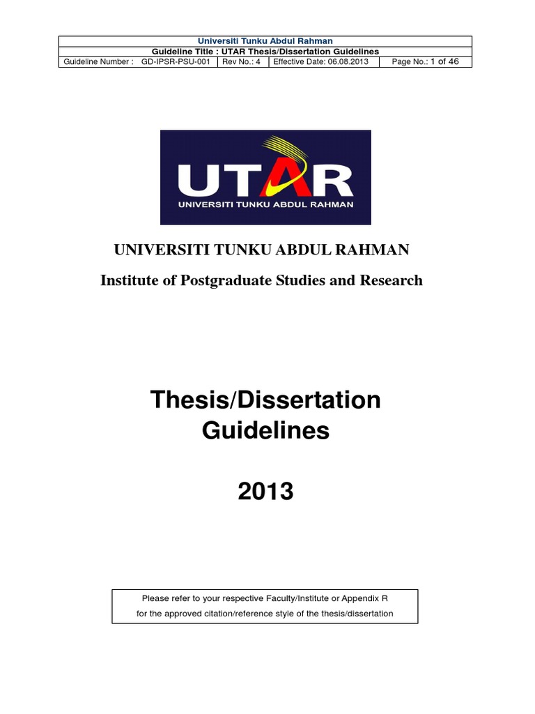 UTAR - Thesis - Dissertation - Guidelines (Rev4) (214th Senate 06.08.13 ...