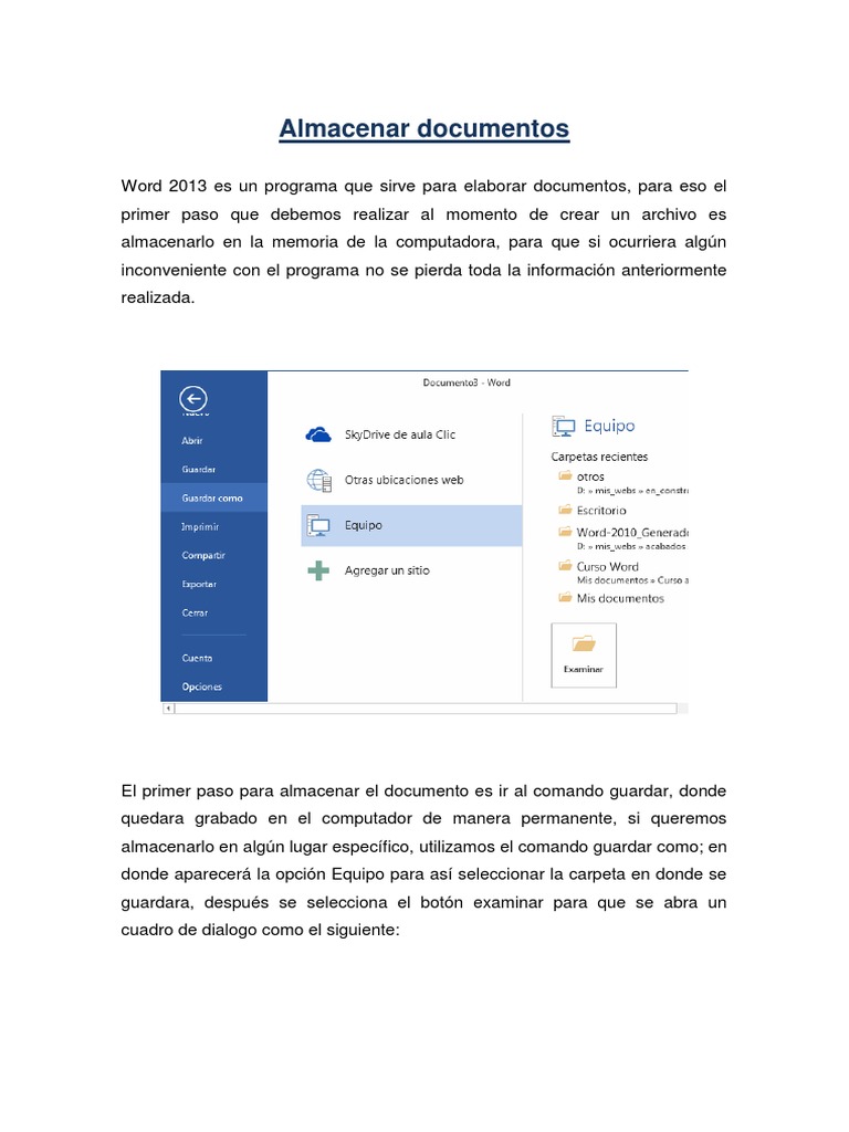 Almacenar, Exportar y Compartir Documentos en Word 2013 | Microsoft Word | Archivo de computadora
