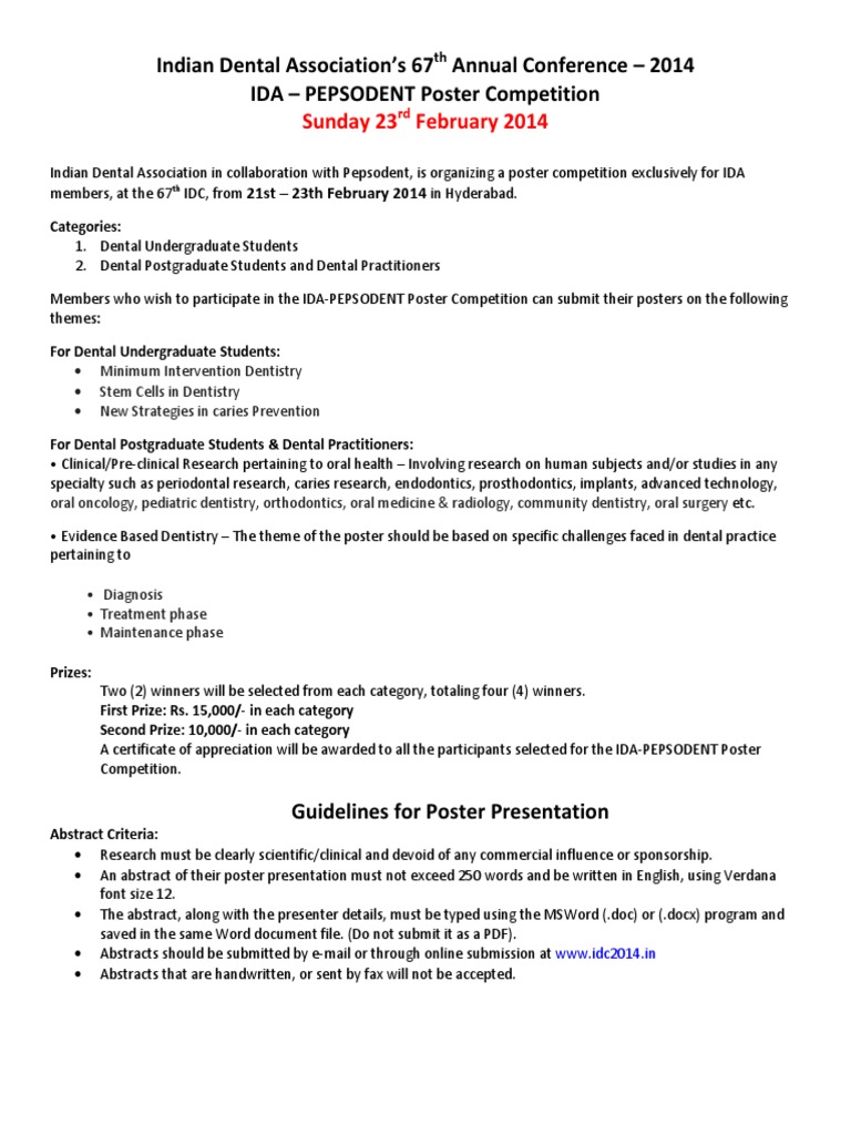 IDA-PEPSODENT Poster Presentation | PDF | Abstract (Summary) | Dentistry
