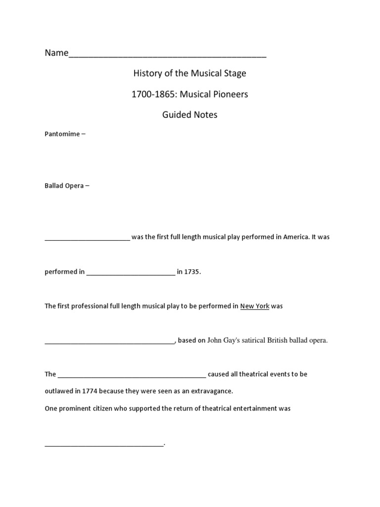 History of The Musical Stage Pt. 1 Guided Notes | PDF | Art | Classics