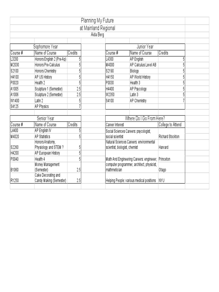 Planning My Future - Sheet1 | PDF