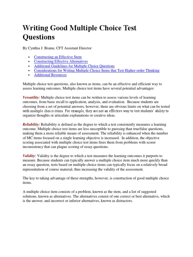 Writing Good Multiple Choice Test Questions | PDF | Multiple Choice ...