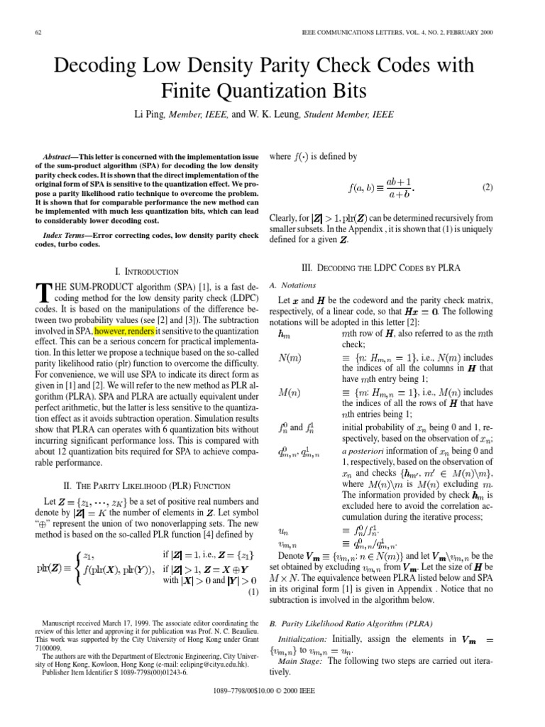 Decoding Low Density Parity Check Codes With Pdf Low Density Parity Check Code Theoretical