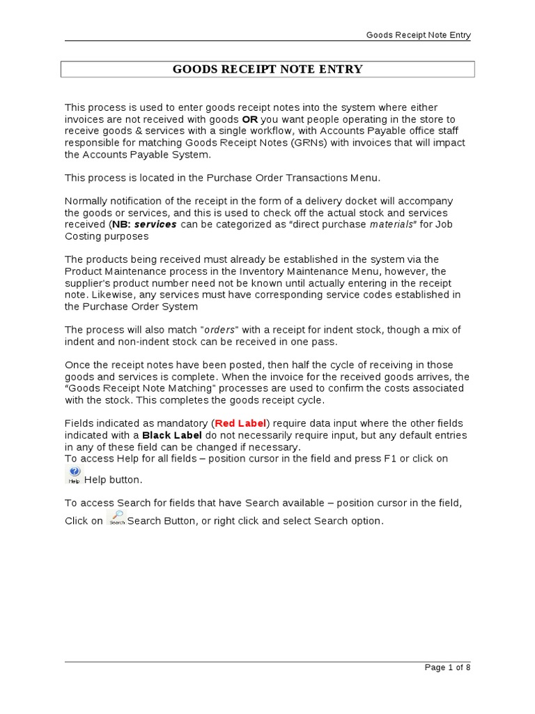 Goods Receipt Note Entry | PDF | Receipt | Inventory