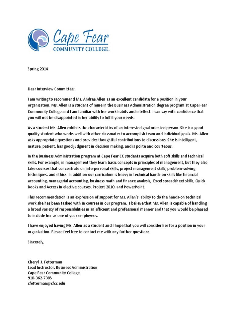 Andrea Allen Letter | PDF