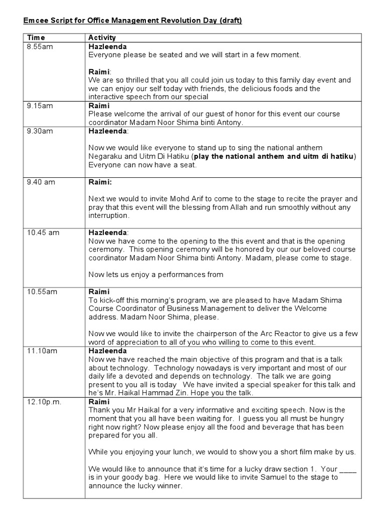 Emcee Script For 1 | PDF