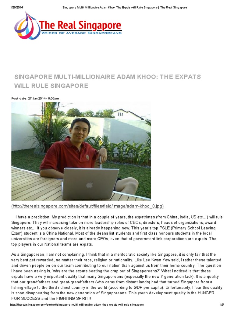 Singapore Multi-Millionaire Adam Khoo - The Expats Will Rule Singapore ...