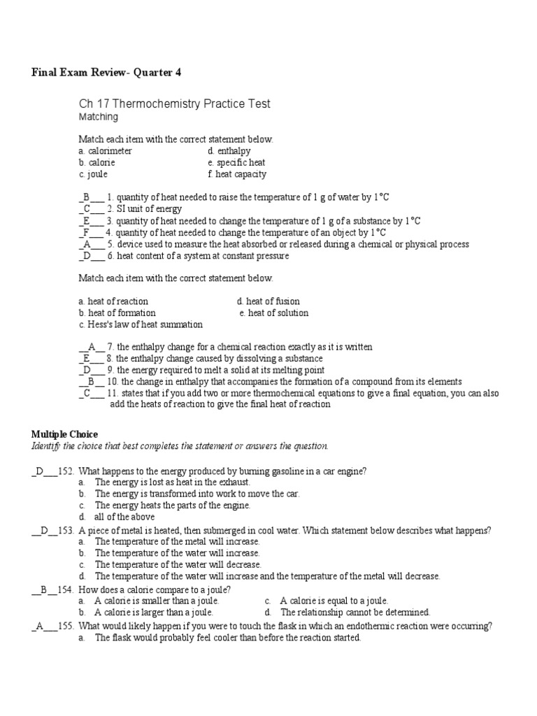 Thermochemistry Review: Calculating Enthalpy Changes, Specific Heat ...