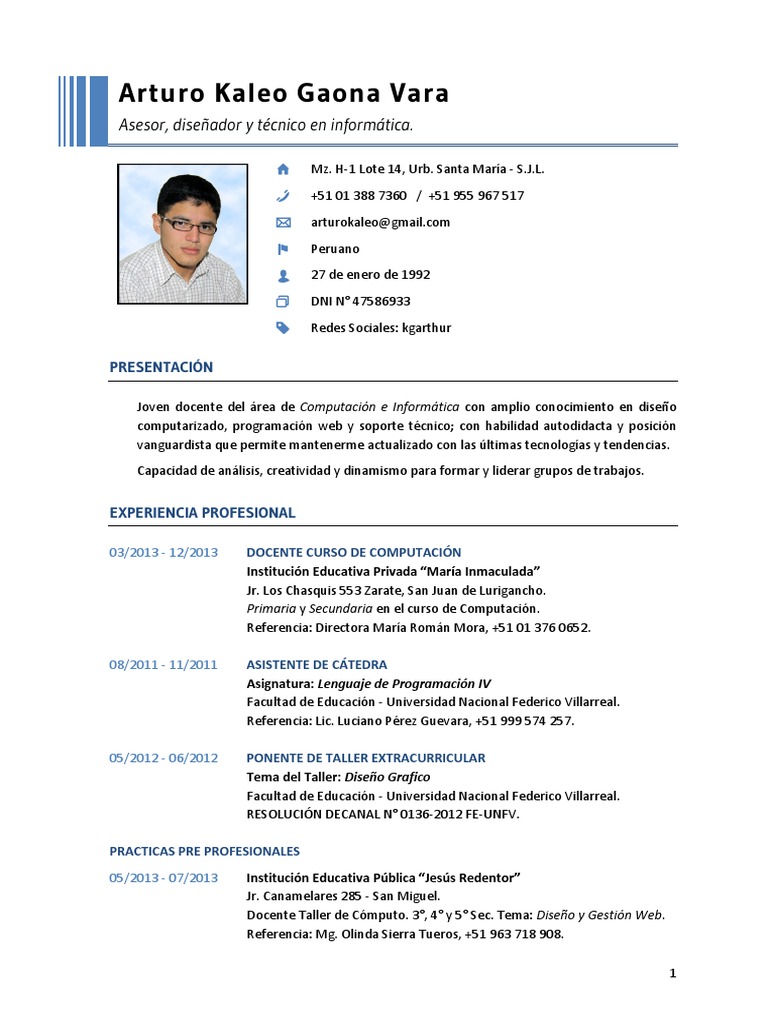 CV Arturo Gaona 2014-A | PDF | Educación Secundaria | Software