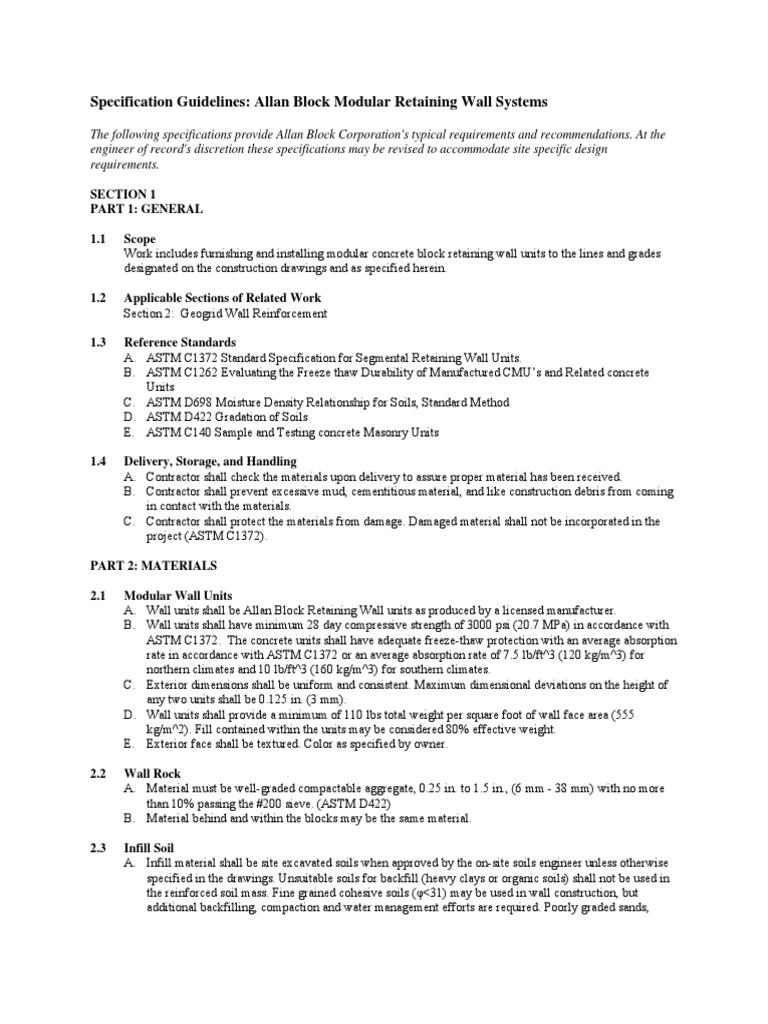 Allan Block Spec Guidelines | PDF | Concrete | Soil