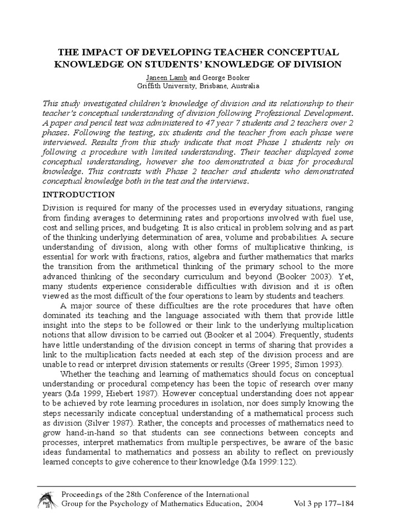 The Impact of Developing Teachers' Conceptual Understanding of Division ...