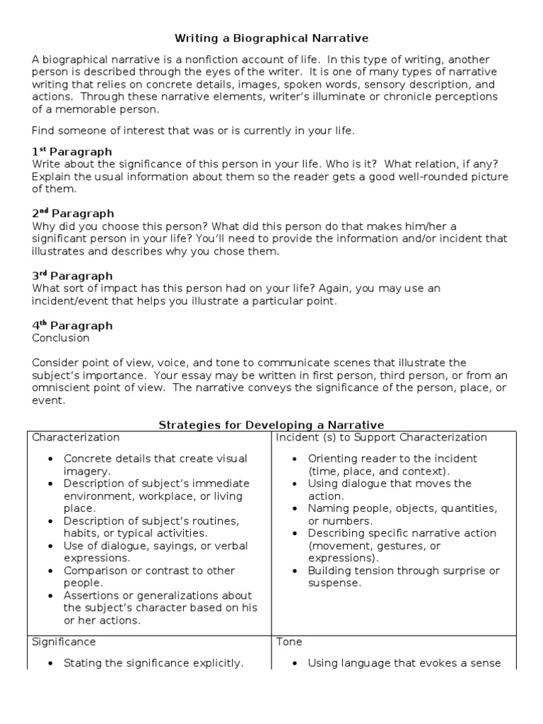 Writing A Biographical Narrative | PDF | Narrative | Narration