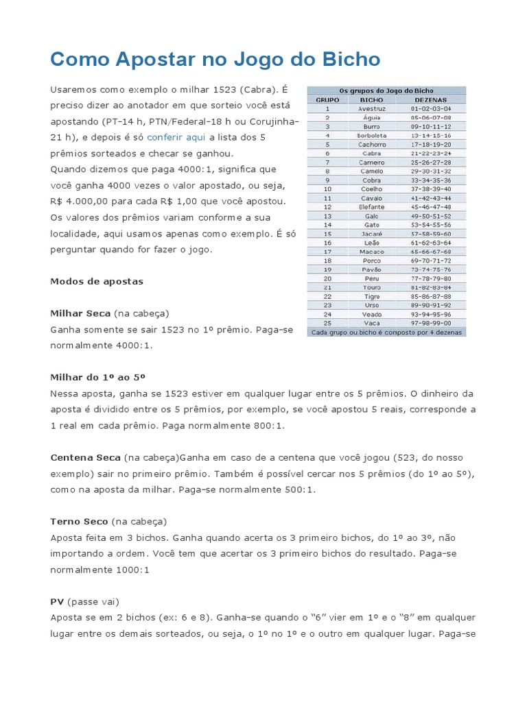 Como Apostar No Jogo Do Bicho | Download grátis PDF | Lazer