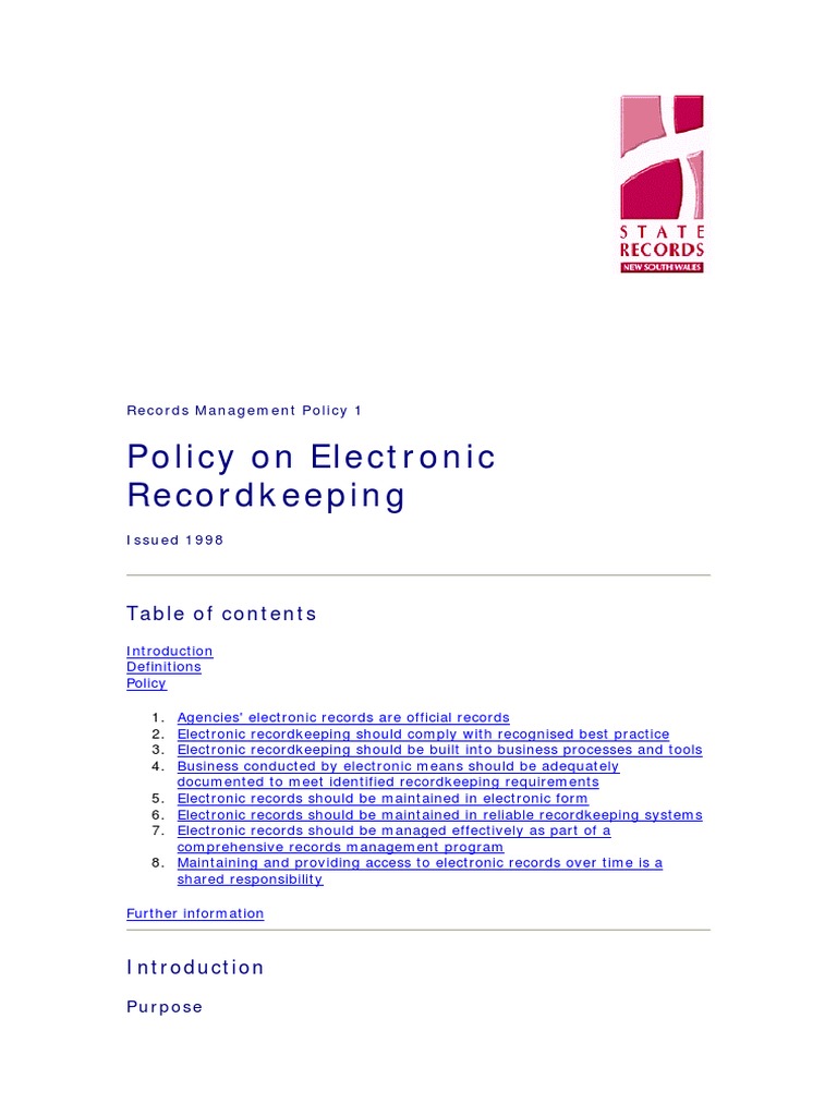 Policy on Electronic Recordkeeping | Records Management | Policy