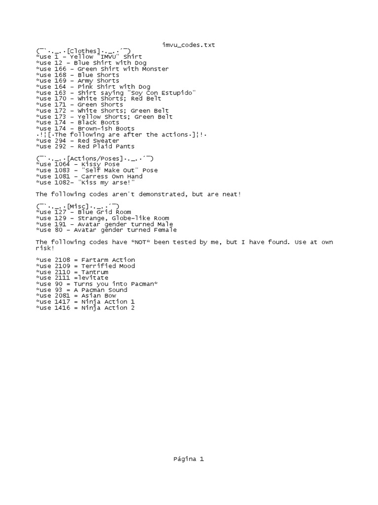 Imvu Codes PDF | PDF