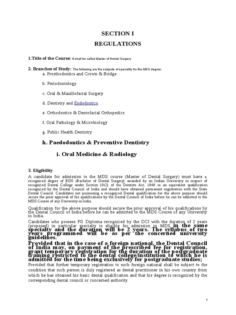 Revised Ordinance Governing MDS Course From The Academic Year 2009-10 ...