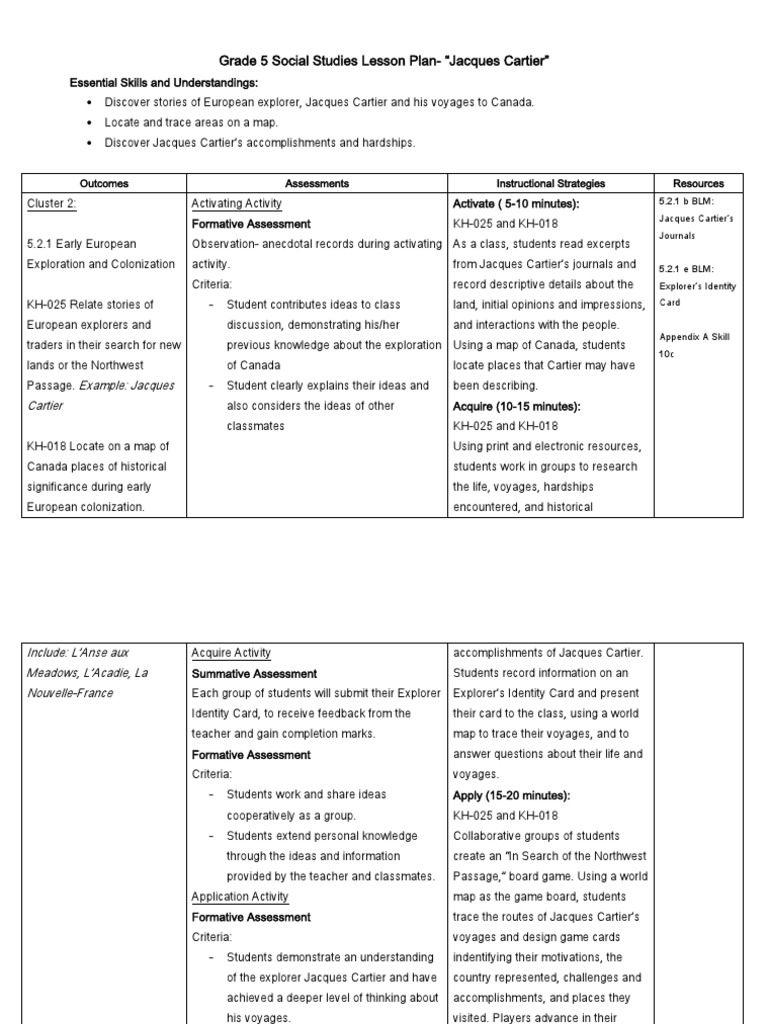 Grade 5 Social Studies Lesson Plan | PDF | Educational Assessment ...