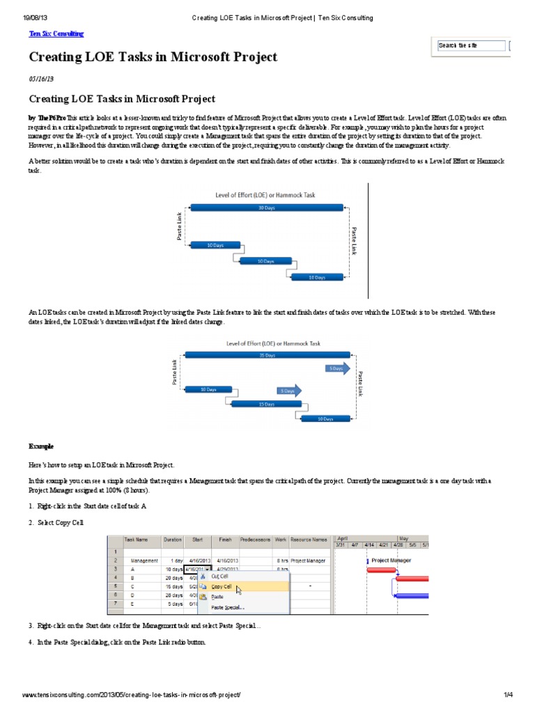 Creating LOE Tasks in Microsoft Project - Ten Six Consulting | PDF ...