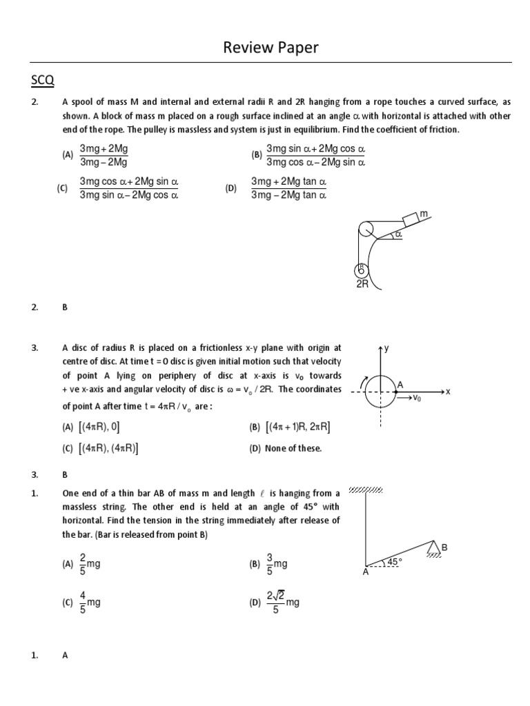 IIT JEE - Rotation Motion (MAINS) | PDF | Rotation Around A Fixed Axis ...