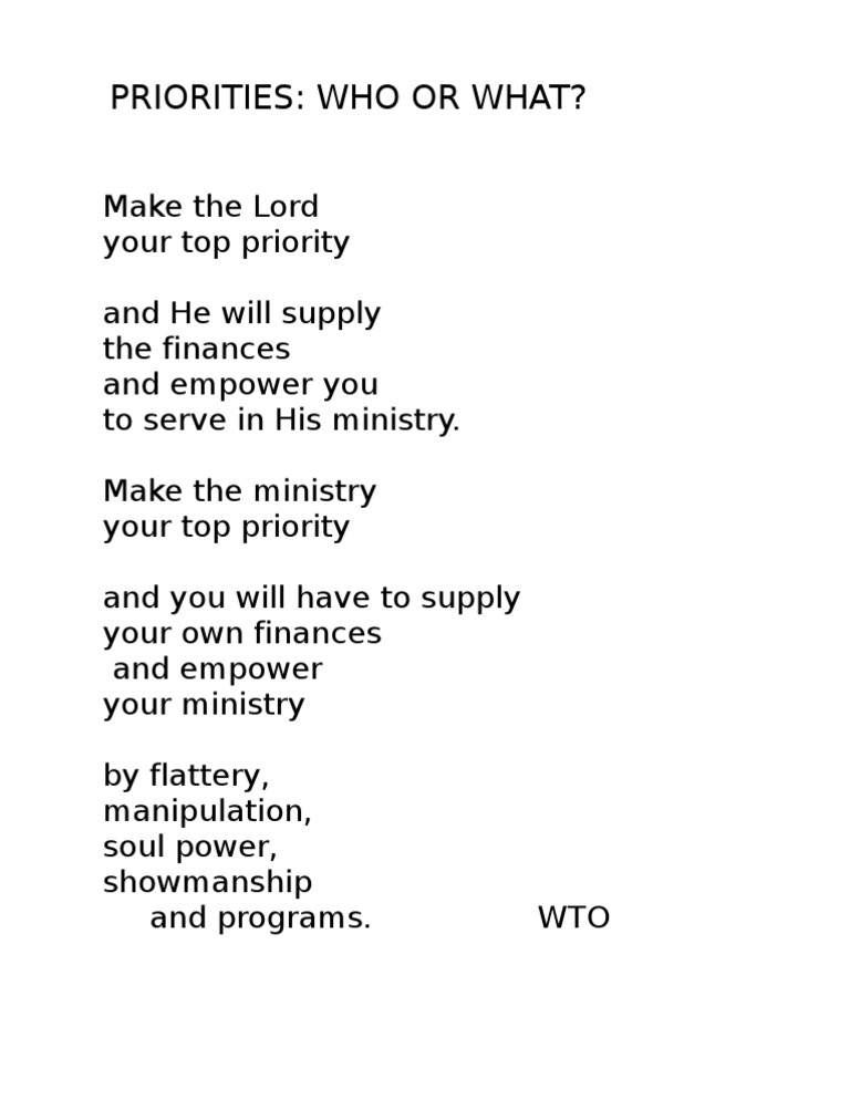 Priorities Free Verse Poem | PDF