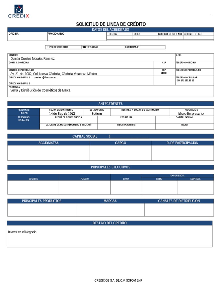 Solicitud de Linea de Credito Credix Gs 1 2