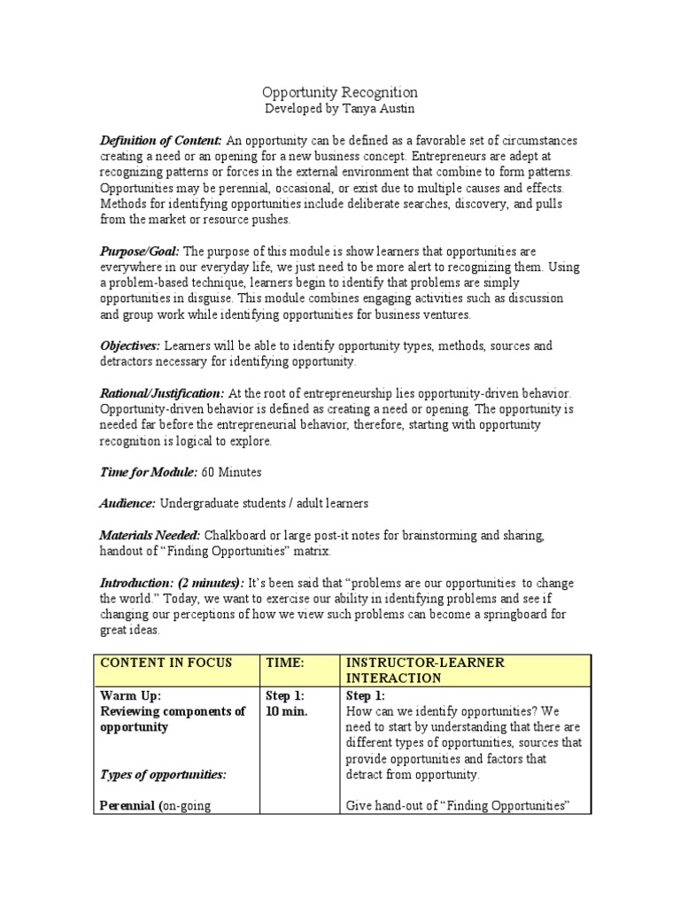 Opportunity Recognition | PDF | Entrepreneurship | Psychological Concepts