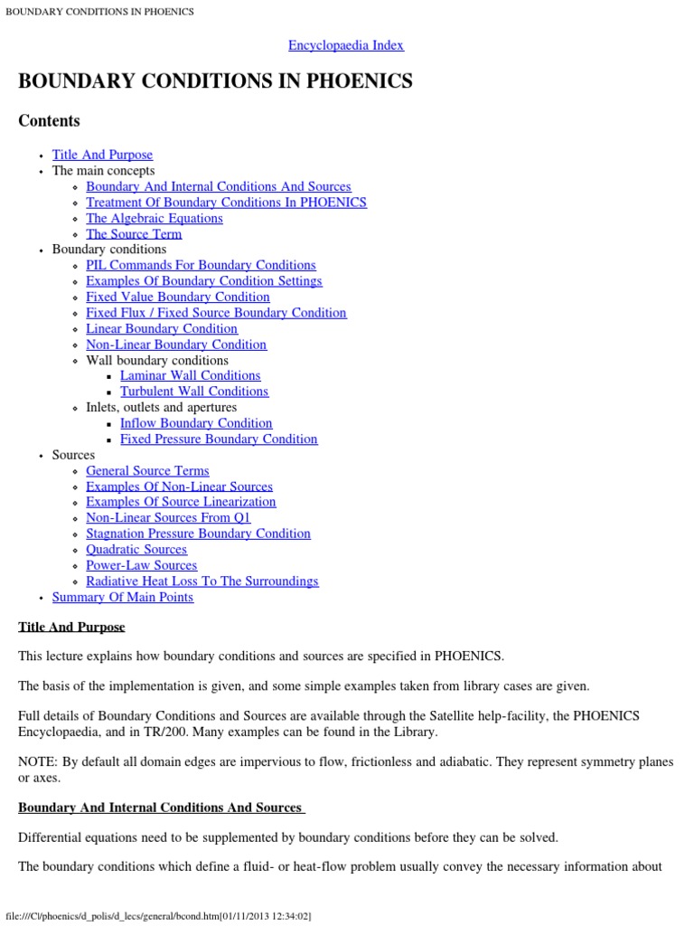 Boundary Conditions in Phoenics | PDF | Boundary Value Problem | Equations