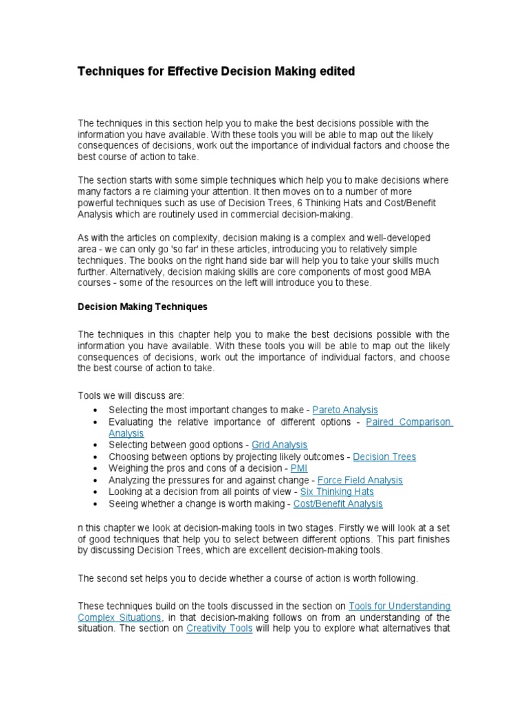 Decision Making Tools | PDF | Decision Making | Cost–Benefit Analysis