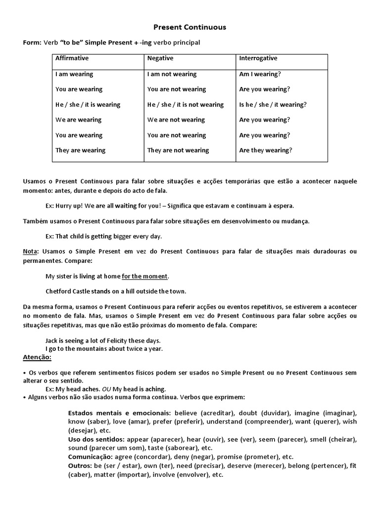 Uso do Present e Past Continuous | PDF | Semiótica | Linguística