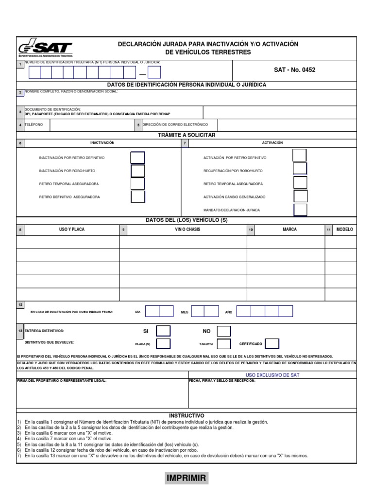 Formulario SAT No 0452