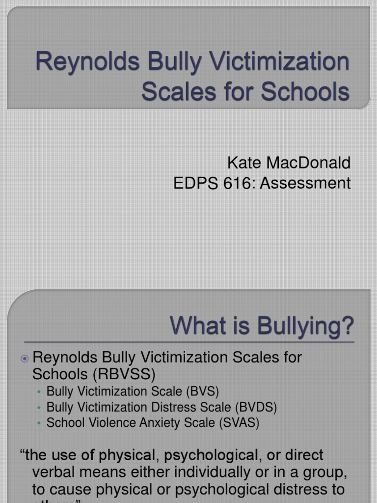 Reynolds Bully Victimization Scales For Schools | PDF | Victimisation ...