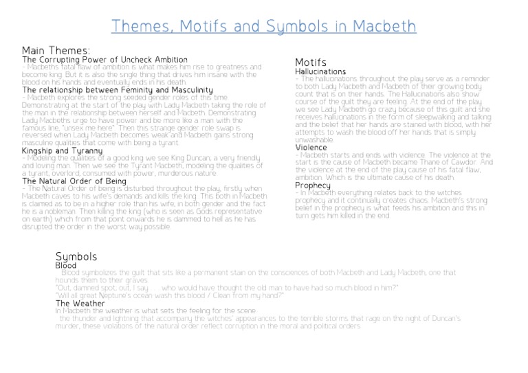 Themes, Motifs and Symbols in Macbeth | Macbeth