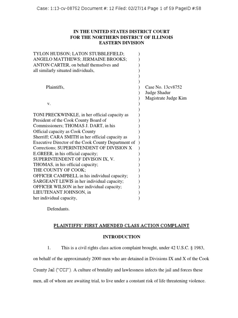 Cook County Jail Class Action Lawsuit | PDF | Police Brutality | Lawsuit