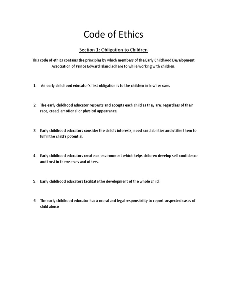 Code of Ethics PDF | PDF | Early Childhood Education | Childhood